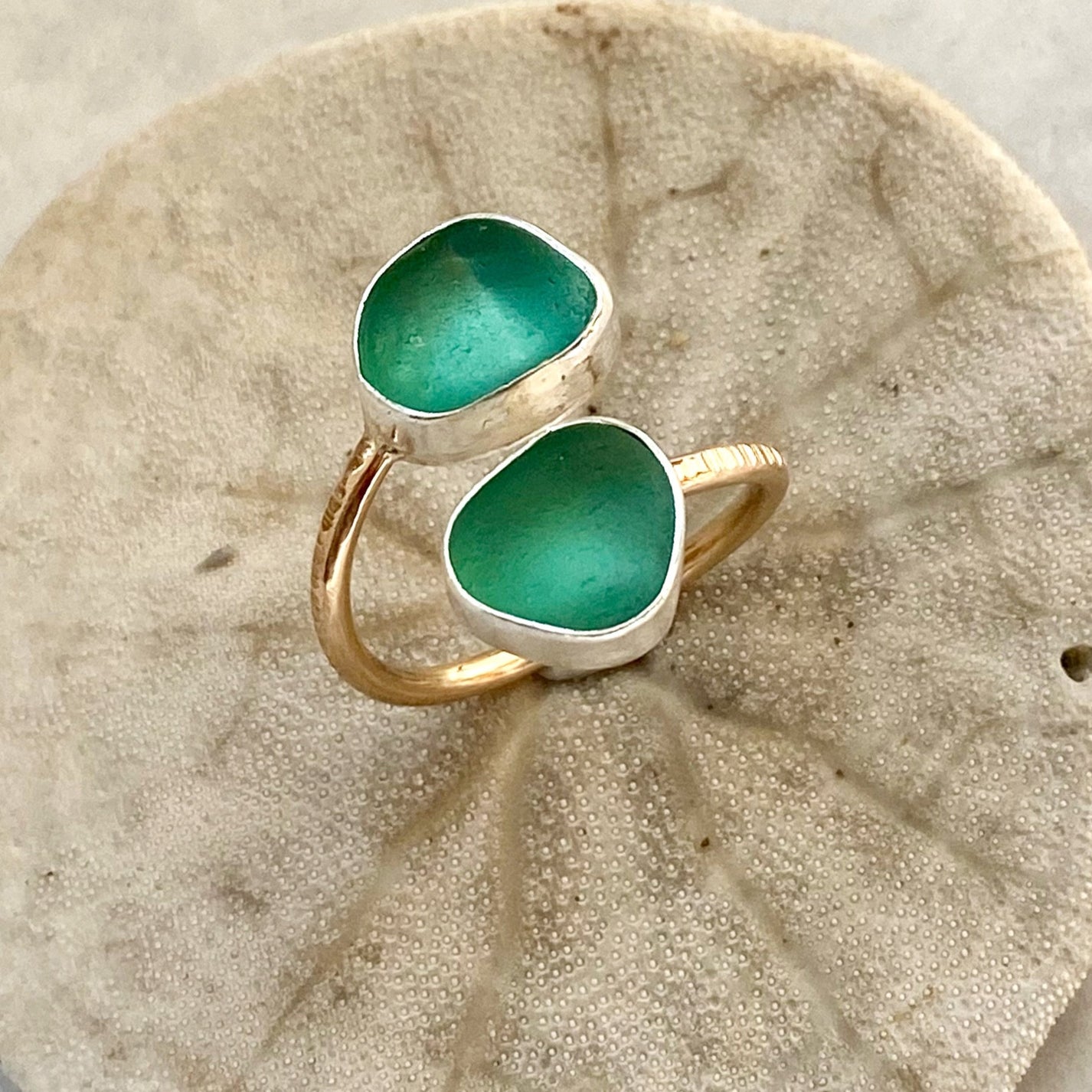 The Balance Ring | Sea Glass Ring with Gold Band – Kate Samson Design